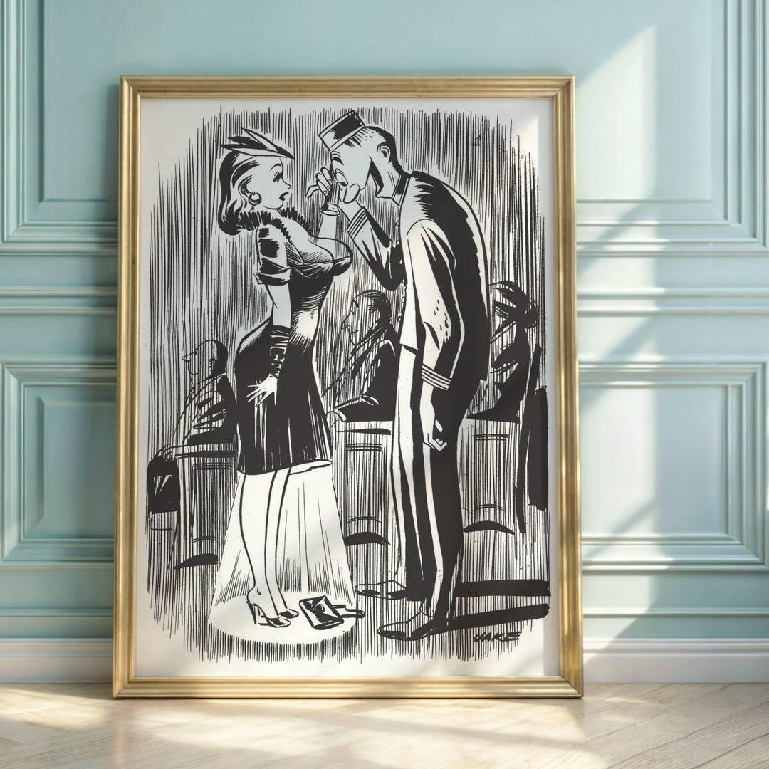 Vintage Cartoon Art Print | Mid-20th Century Humor | Black & White ...
