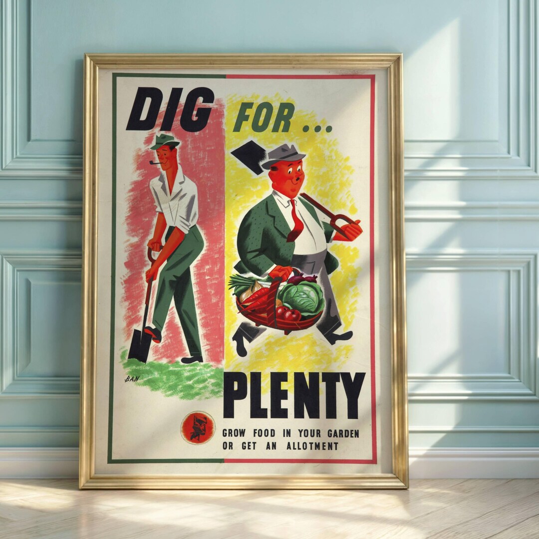 Vintage WWII Poster | Dig for Victory Campaign | Home Gardening Art ...