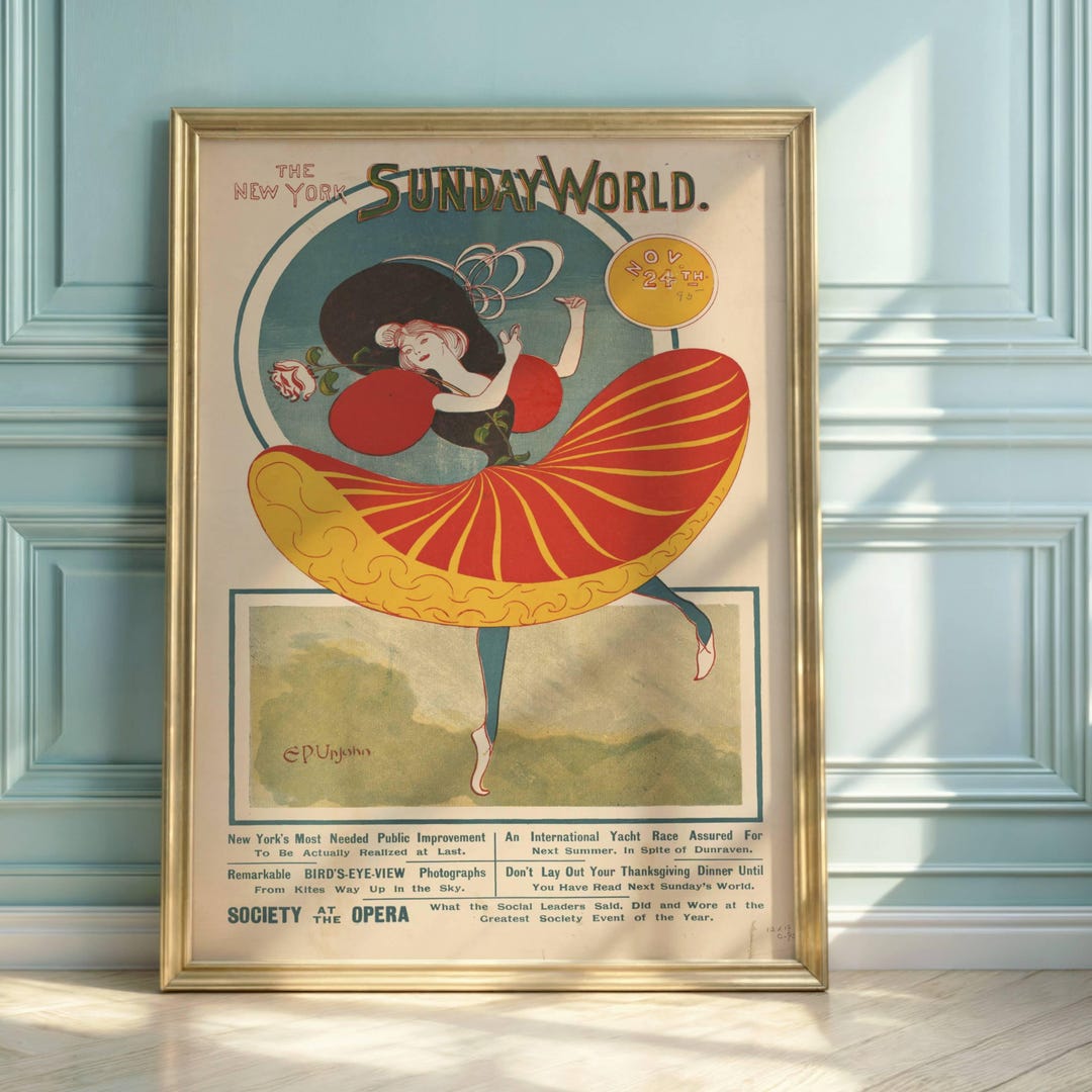 Vintage Art Nouveau Poster | 1895 New York Sunday World Cover | Bold ...