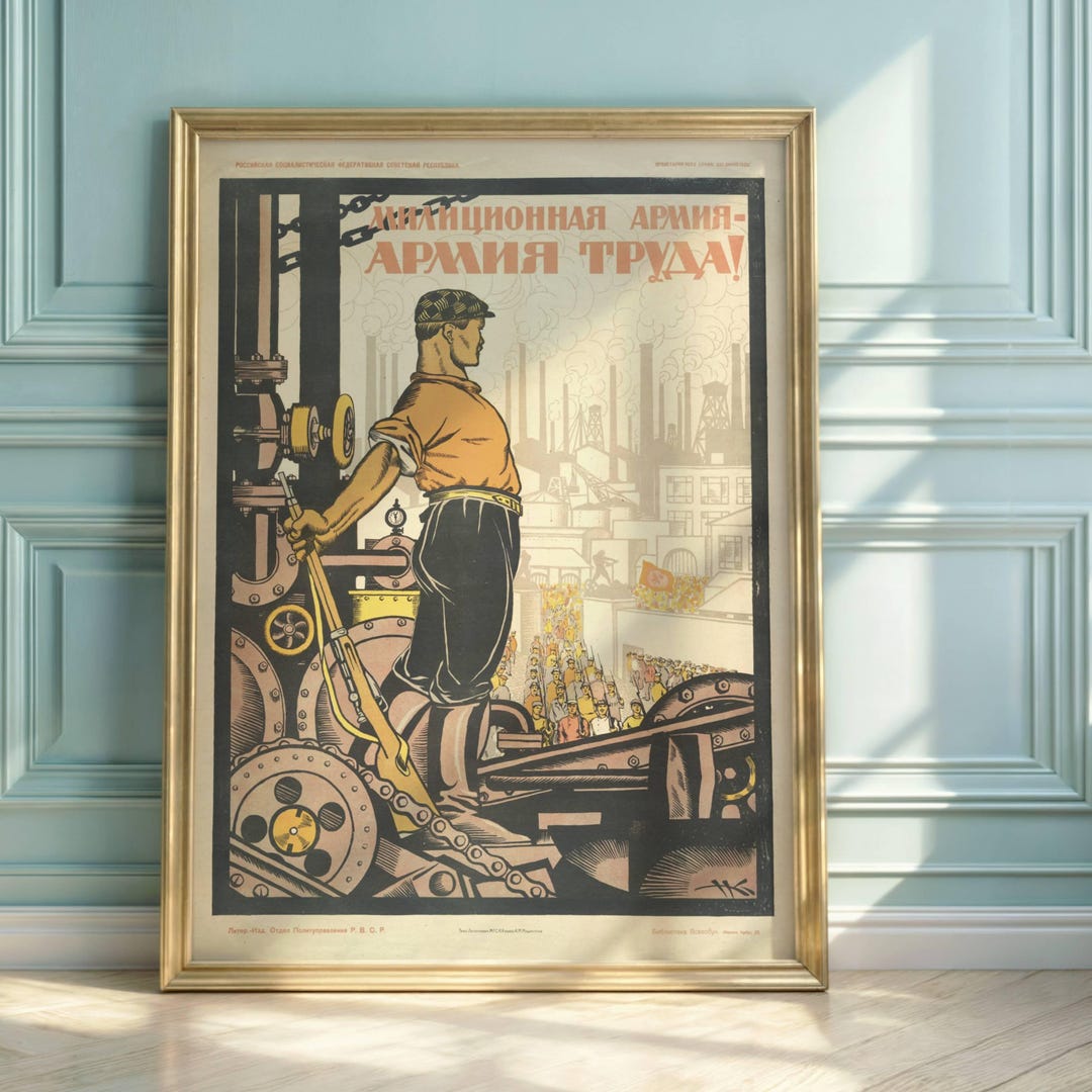 Vintage Soviet Propaganda Poster | Labor & Unity Art Print | Industrial ...