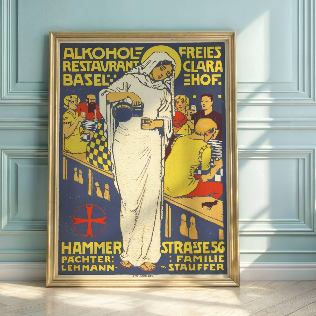 Art Nouveau Basel Restaurant Poster: Early 20th Century Swiss Design - Etsy