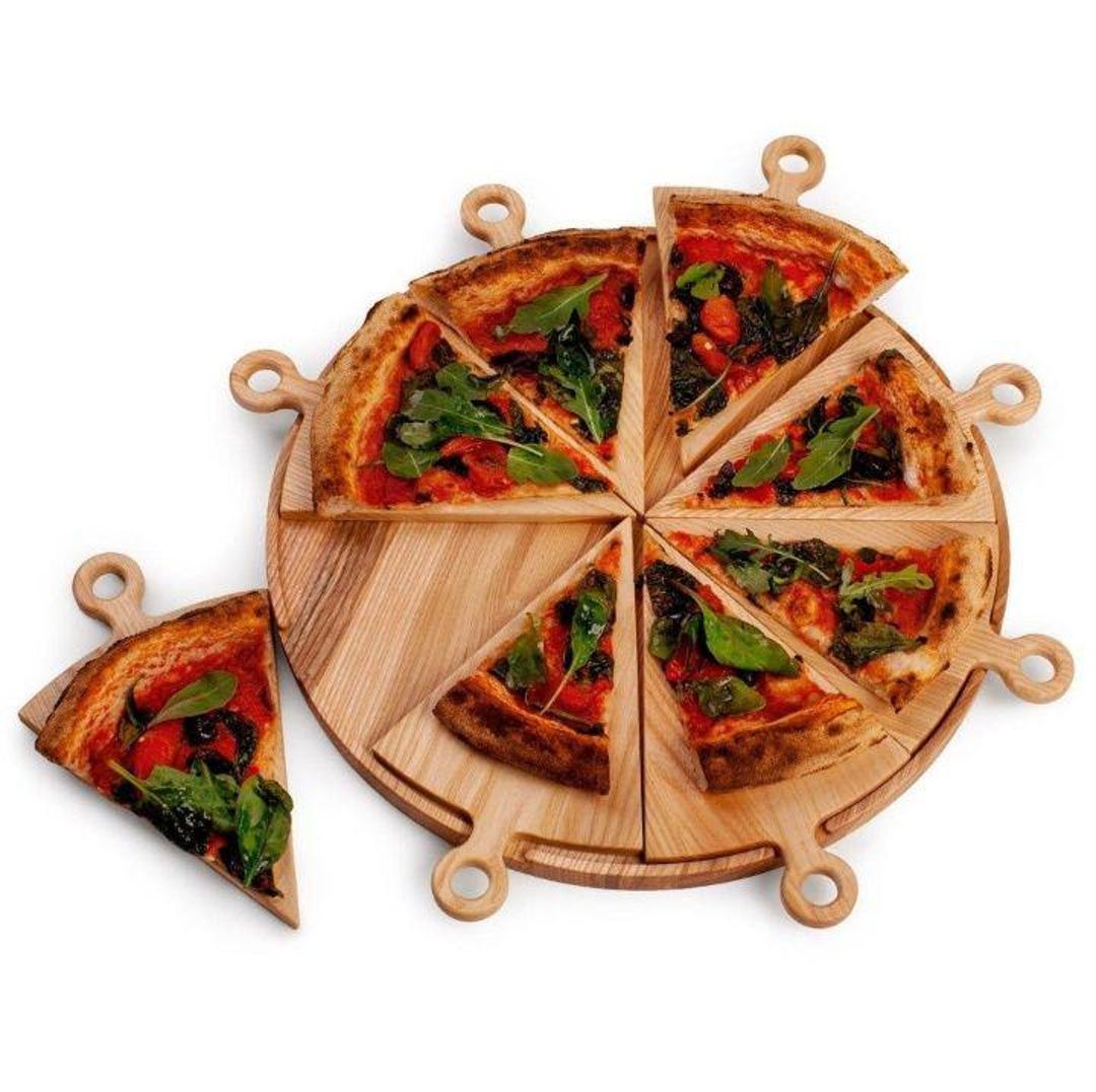 Large Wooden Pizza Tray - Round Pizza Paddle - Pizza Tray With Serving ...