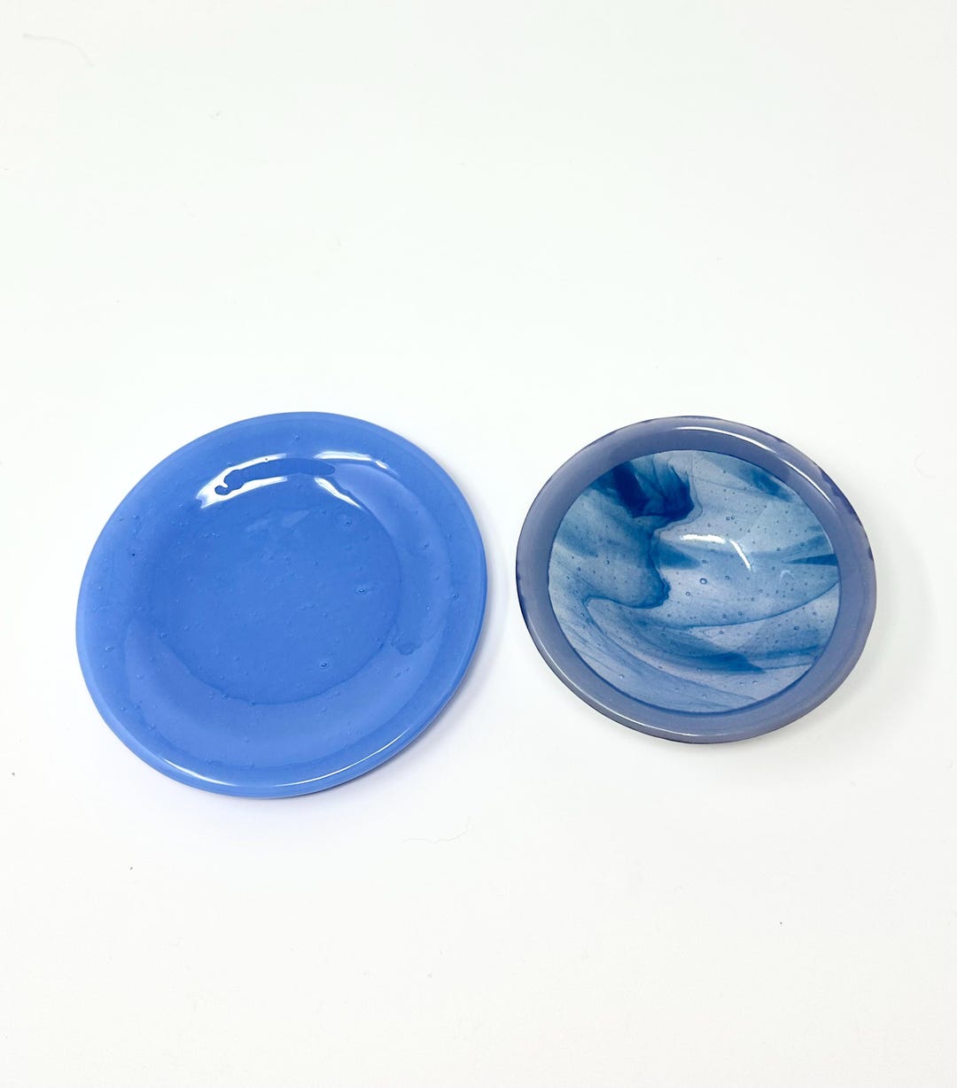 Fused Glass Art Set - 6" Plate Periwinkle, 4 3/4" Dish Light Aventurine ...
