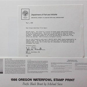 1985 Oregon Second in Series of State Duck Stamp Prints. Wall Art, Home ...