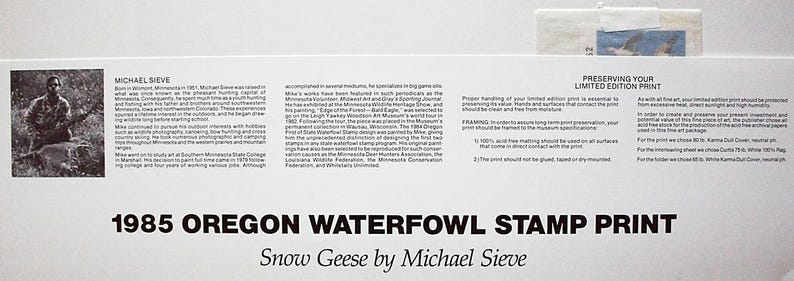 1985 Oregon Second in Series of State Duck Stamp Prints. Wall Art, Home ...
