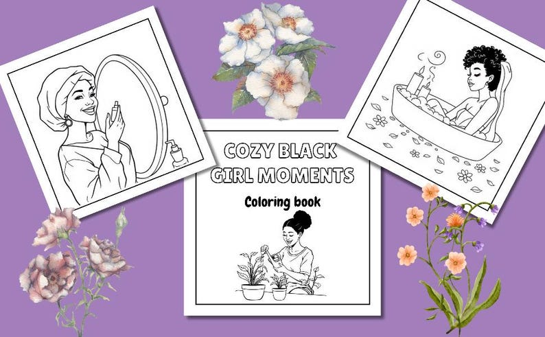 Cozy Black Girl Moments Coloring Pages PDF | Self Care Printable Pages ...