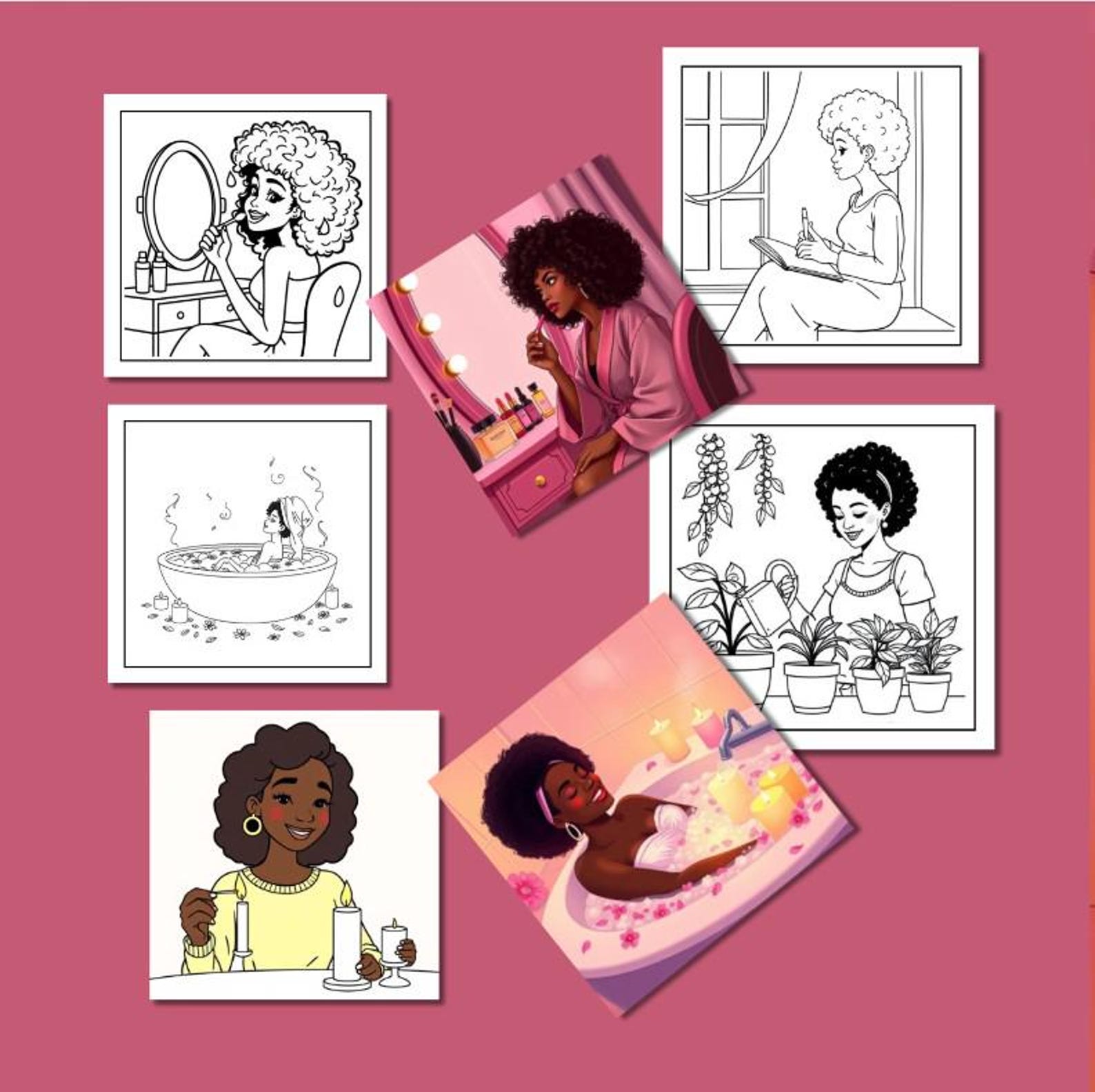 Cozy Black Girl Moments Coloring Pages PDF | Self Care Printable Pages ...