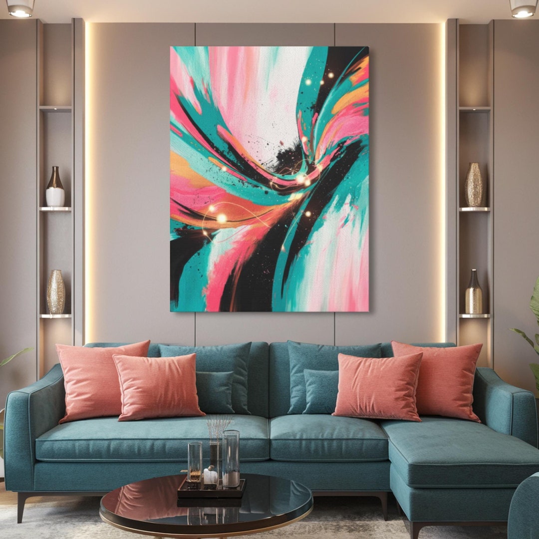 Abstract Neon Burst Wall Art Vibrant Stretched Canvas for Modern Home ...