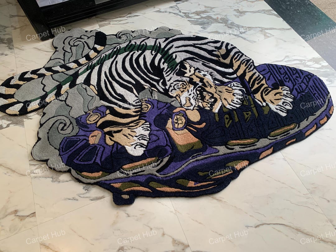 Botanical Tiger Leopard Print Rug, Rustic Wild Animal Rug, Unique Area ...