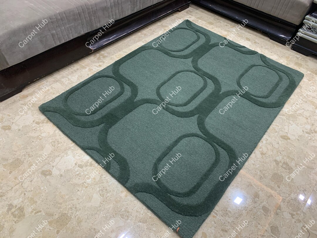 Modern Green and White High - Low Loop and Cut Pile, Hand-tufted Rugs ...