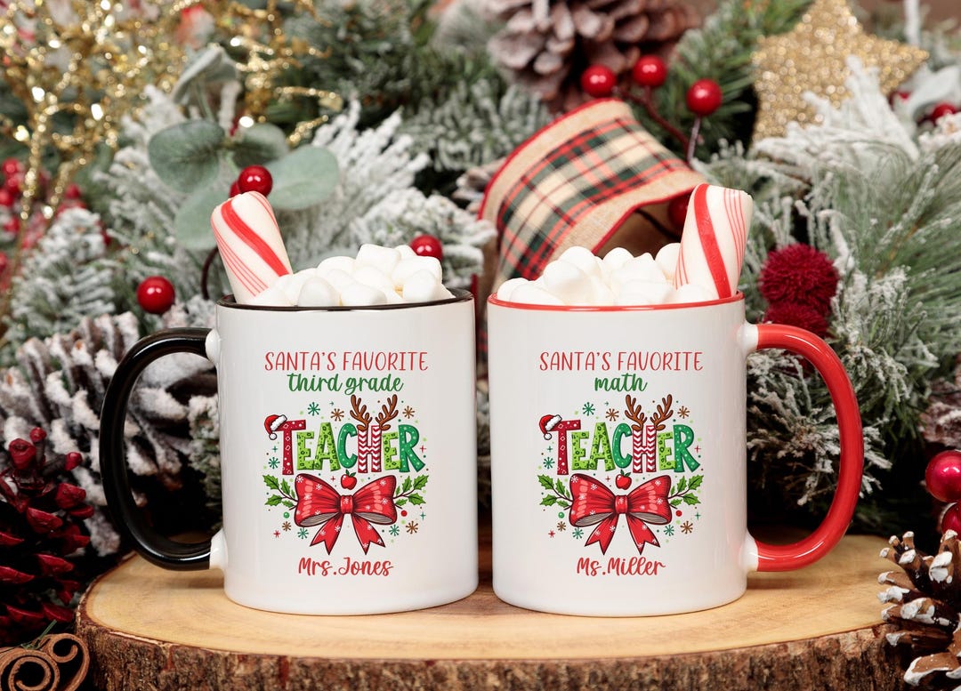 Personalized Christmas Teacher Mug, Teacher Christmas Mug, Cute Teacher ...