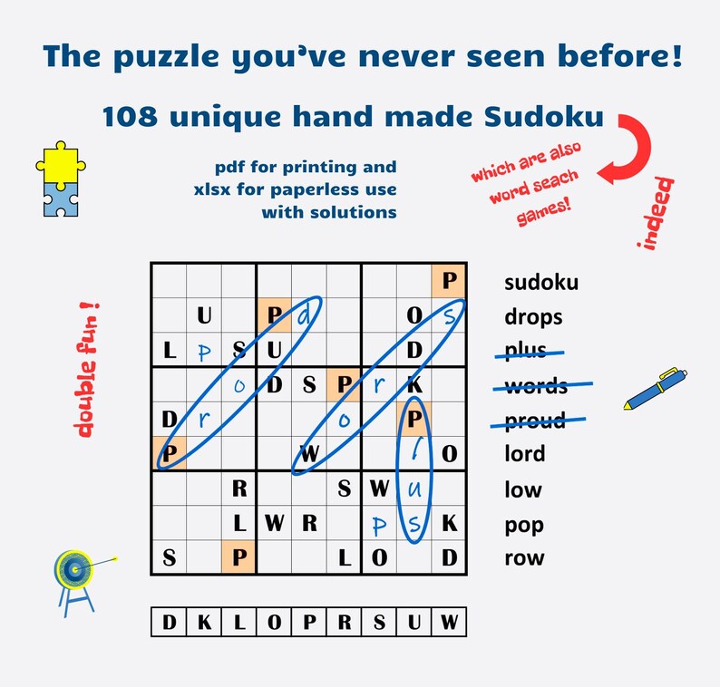 Word Search Sudoku - the Double Puzzle - Etsy