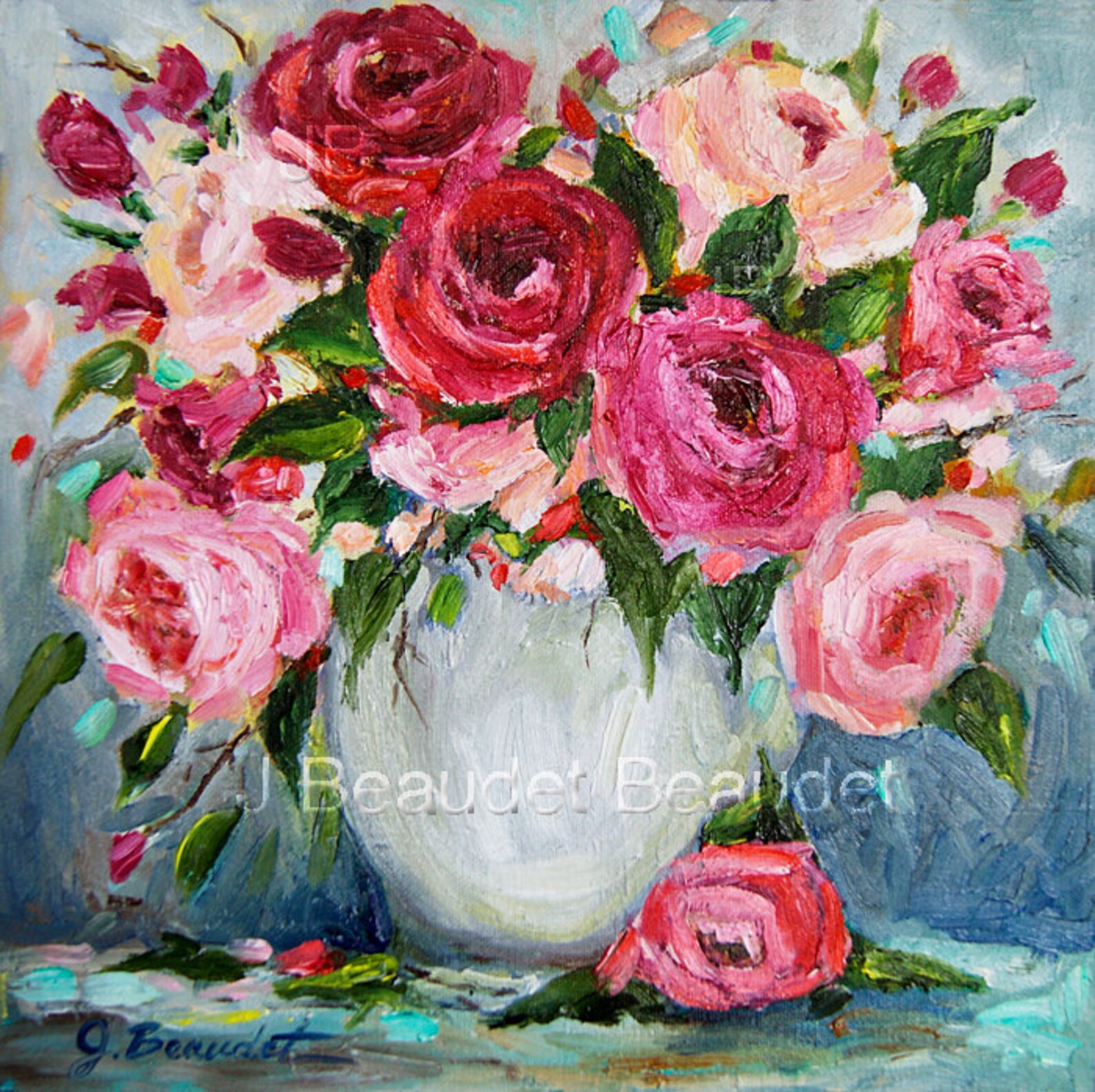 Print of Original Oil Painting Roses Floral Painting Shabby - Etsy