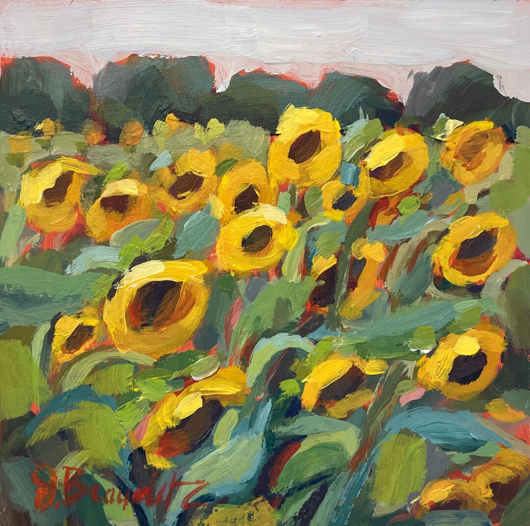 Original Painting, Landscape, Field of Flowers, Sunflowers, Modern ...