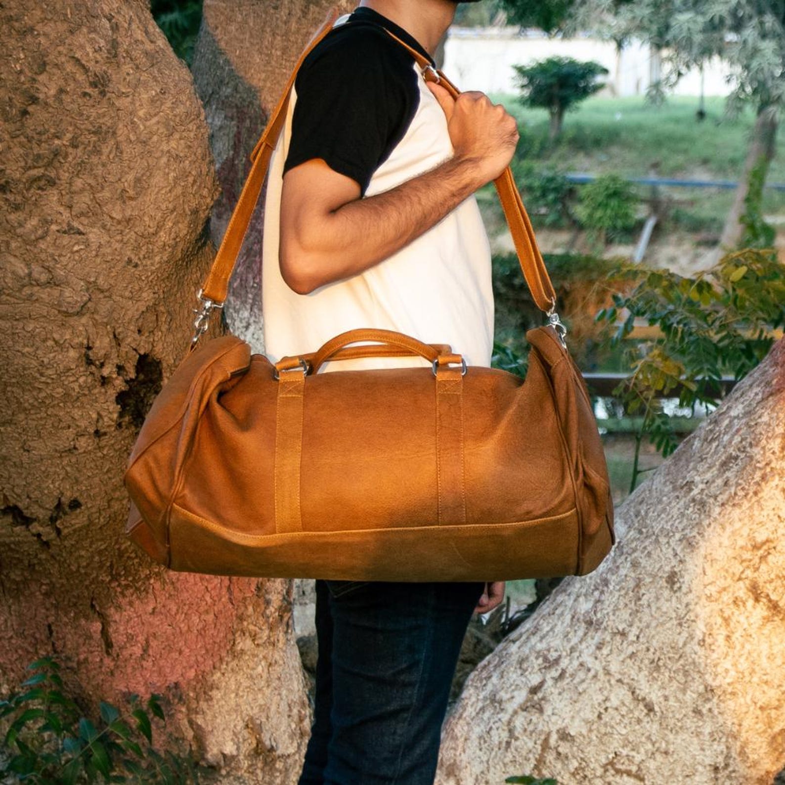 Handcrafted Full Grain Leather Weekender Bag, Retro-style Duffle With ...