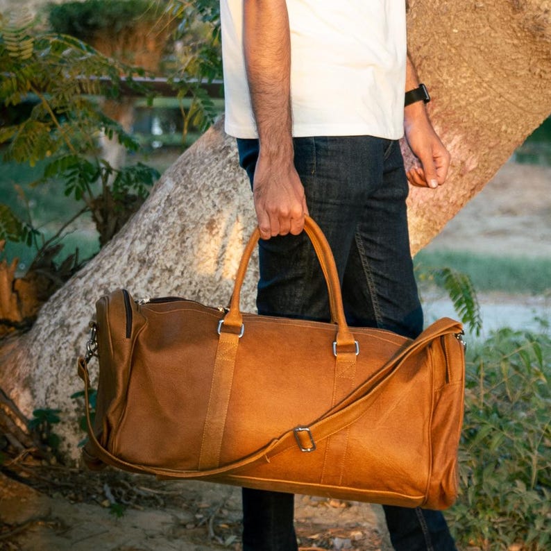 Handcrafted Full Grain Leather Weekender Bag, Retro-style Duffle With ...