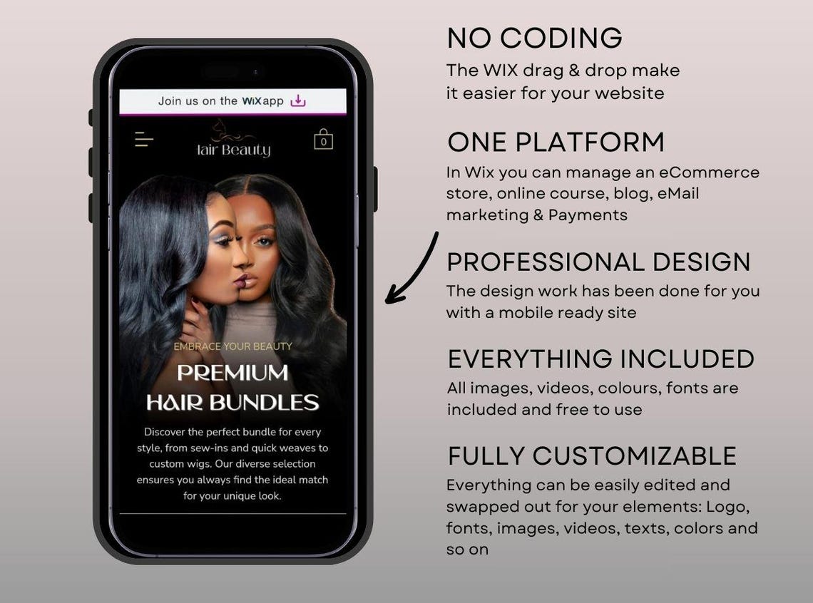 Wix Website Template: Hair Bundles, Wigs & Extensions Ecommerce Shop - Etsy