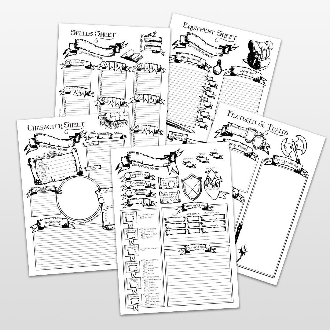 D&D Creative Character Sheet 5 Page Series *PDF DOWNLOAD* Fillable - Etsy