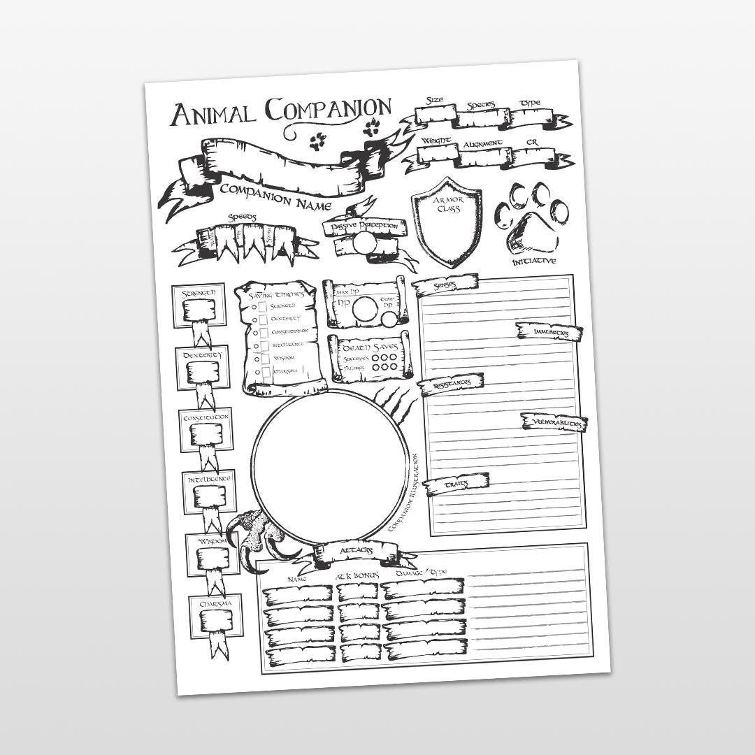 D&D Animal Companion Character Sheet *PDF DOWNLOAD* Fillable - Etsy