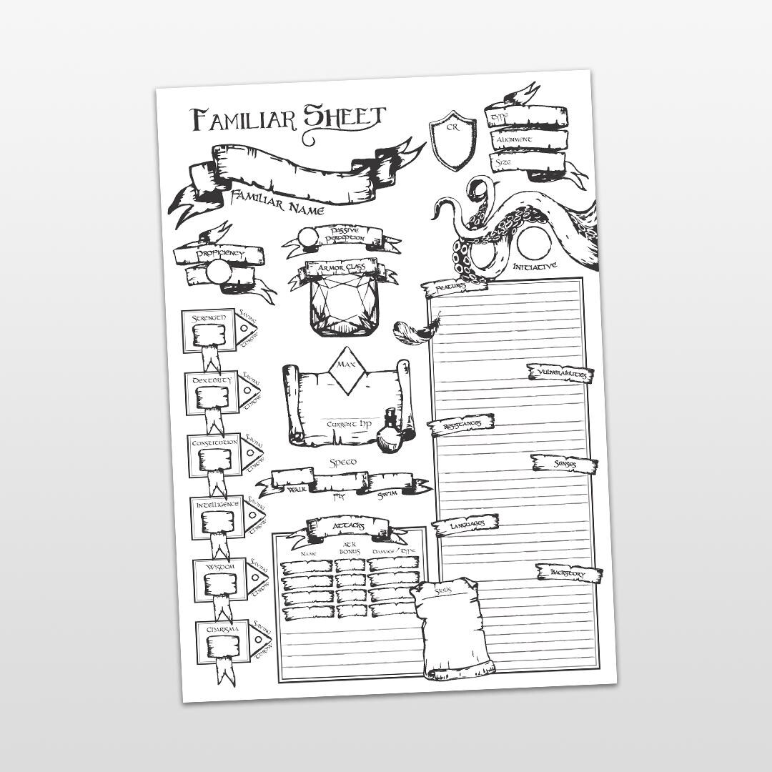 D&D Familiar Character Sheet PDF DOWNLOAD Fillable - Etsy