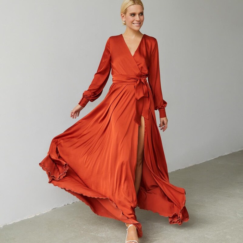 Satin Rust Bridesmaid Dress - Etsy