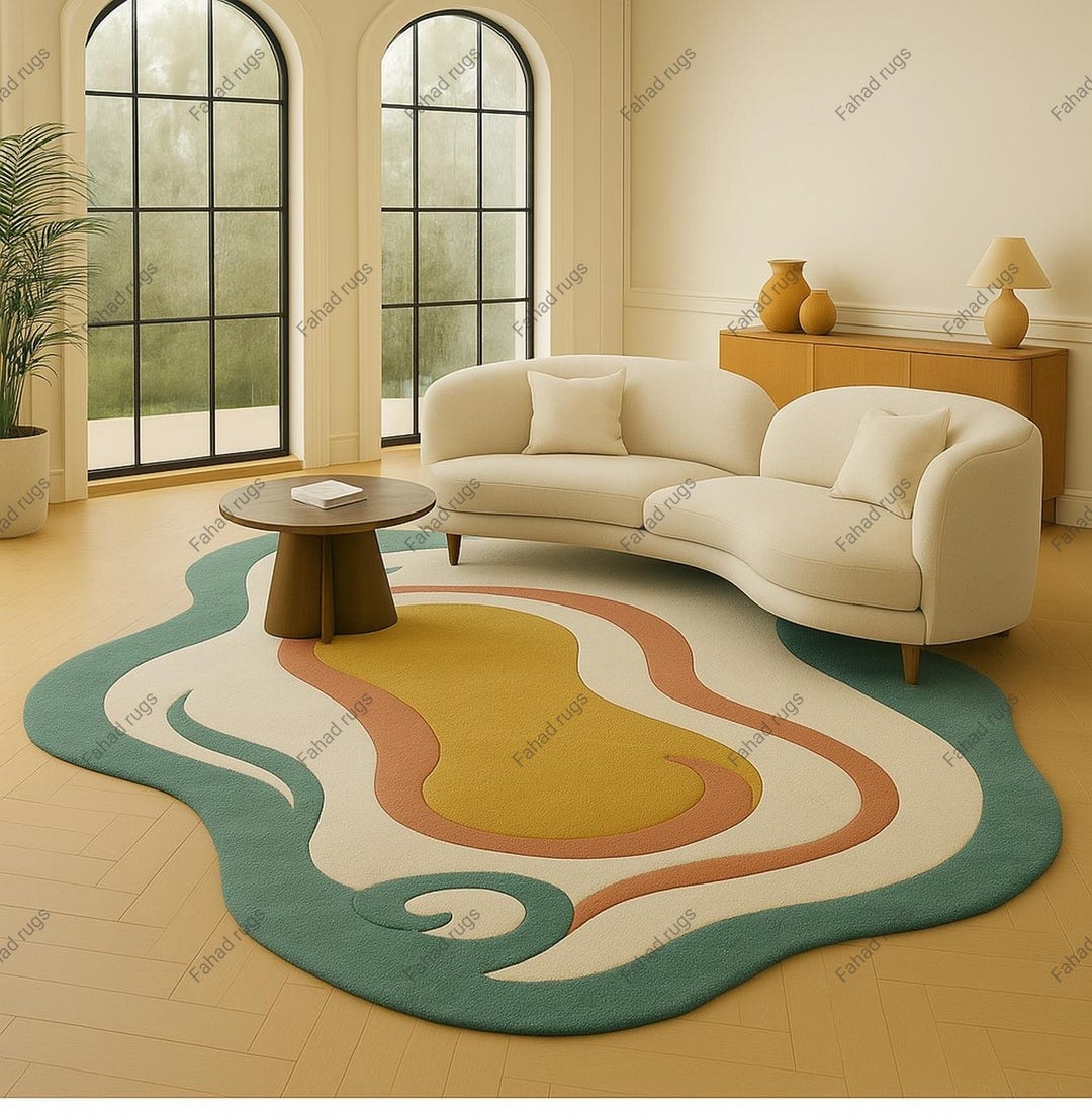 Hand-tufted Rug, Irregular Shape Rug, Bedroom Abstract Area Rug ...