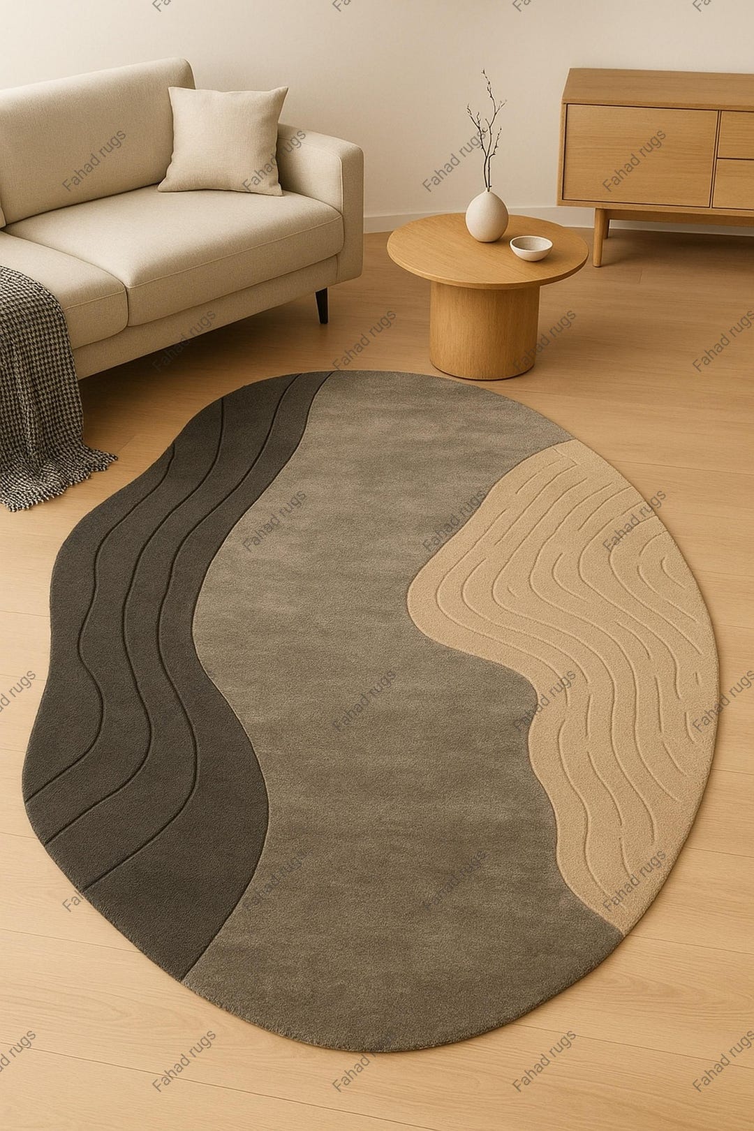 Modern Hand-tufted Rug: Irregular Shape Rug, Abstract Wave Rugs for ...