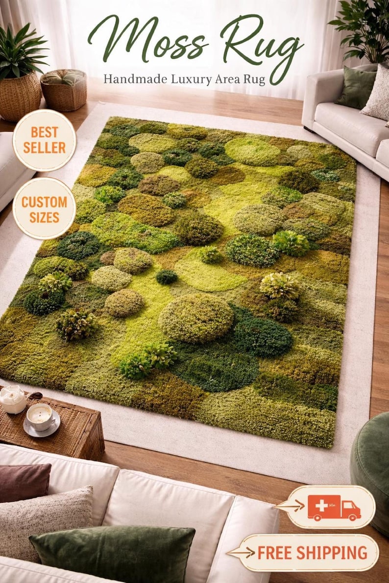 Luxury Moss Rug With Natural Texture, 3D Moss Area Rug, Plush Moss ...