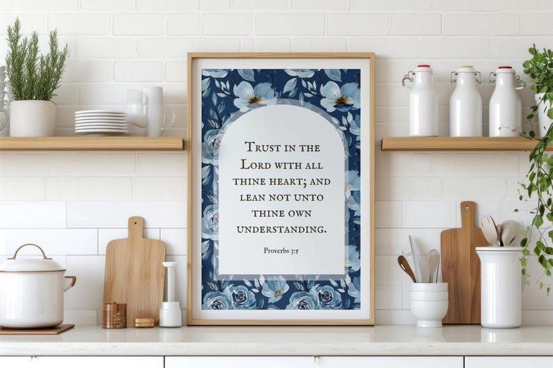 Proverbs 3:5 Floral Wall Art | Bible Verse Print | Winter Theme | Dark ...