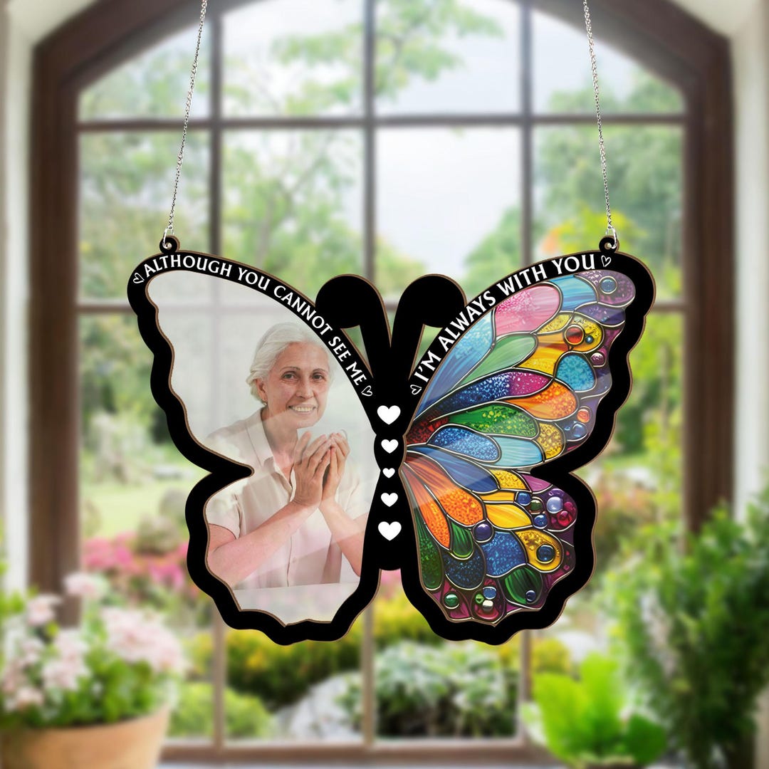 PERSONALIZED Butterfly Memorial Suncatcher Custom Photo Window Hanging ...