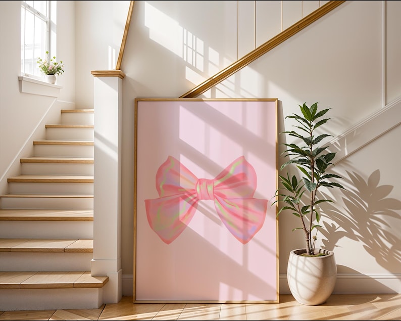 Bow Wall Art Pink Art Print Trendy Art Prints Aesthetic Poster Ribbon ...