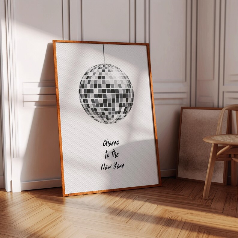 Trendy New Years Print Disco Ball Poster Minimalist New Year Decor ...