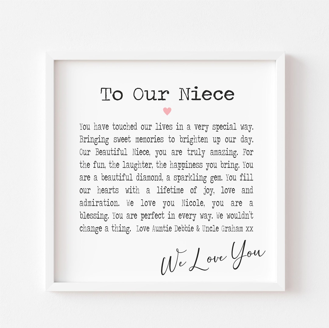 Niece Poem Print | Gift for Niece | Niece Card | Framed Niece Poem ...