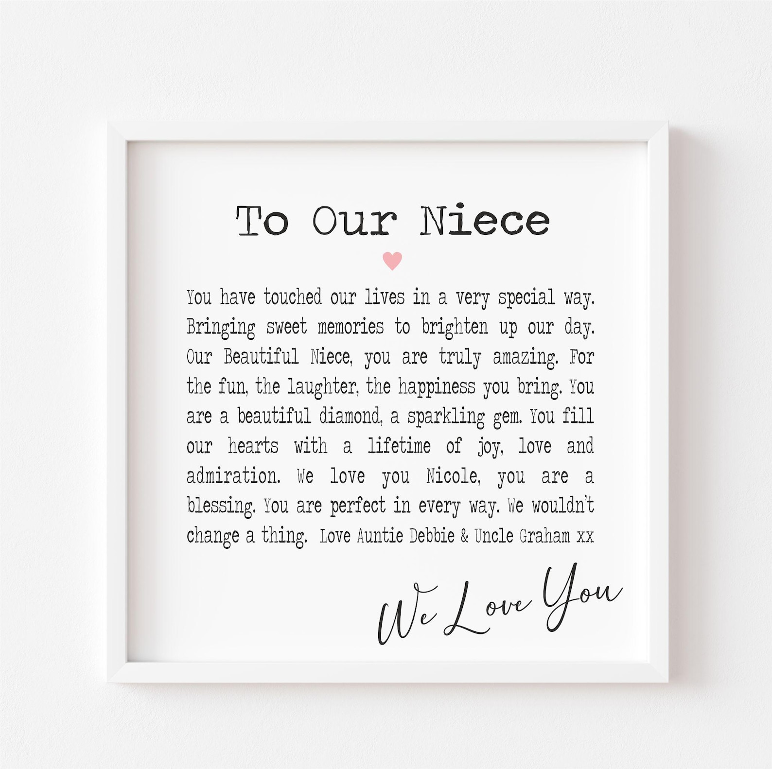 Niece Poem Print | Gift for Niece | Niece Card | Framed Niece Poem | Birthday | Wedding ...