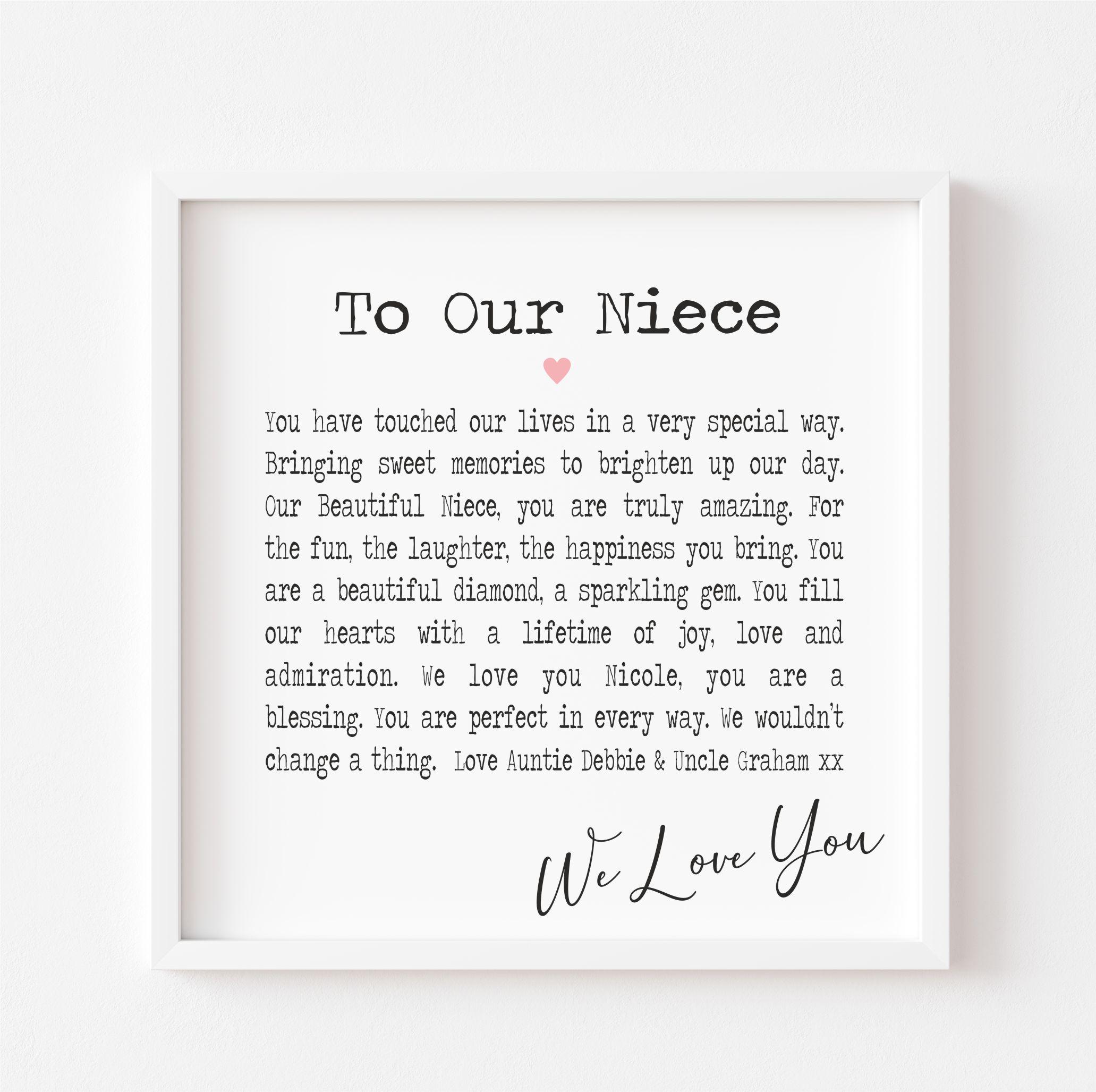 Niece Poem Print | Gift for Niece | Niece Card | Framed Niece Poem ...