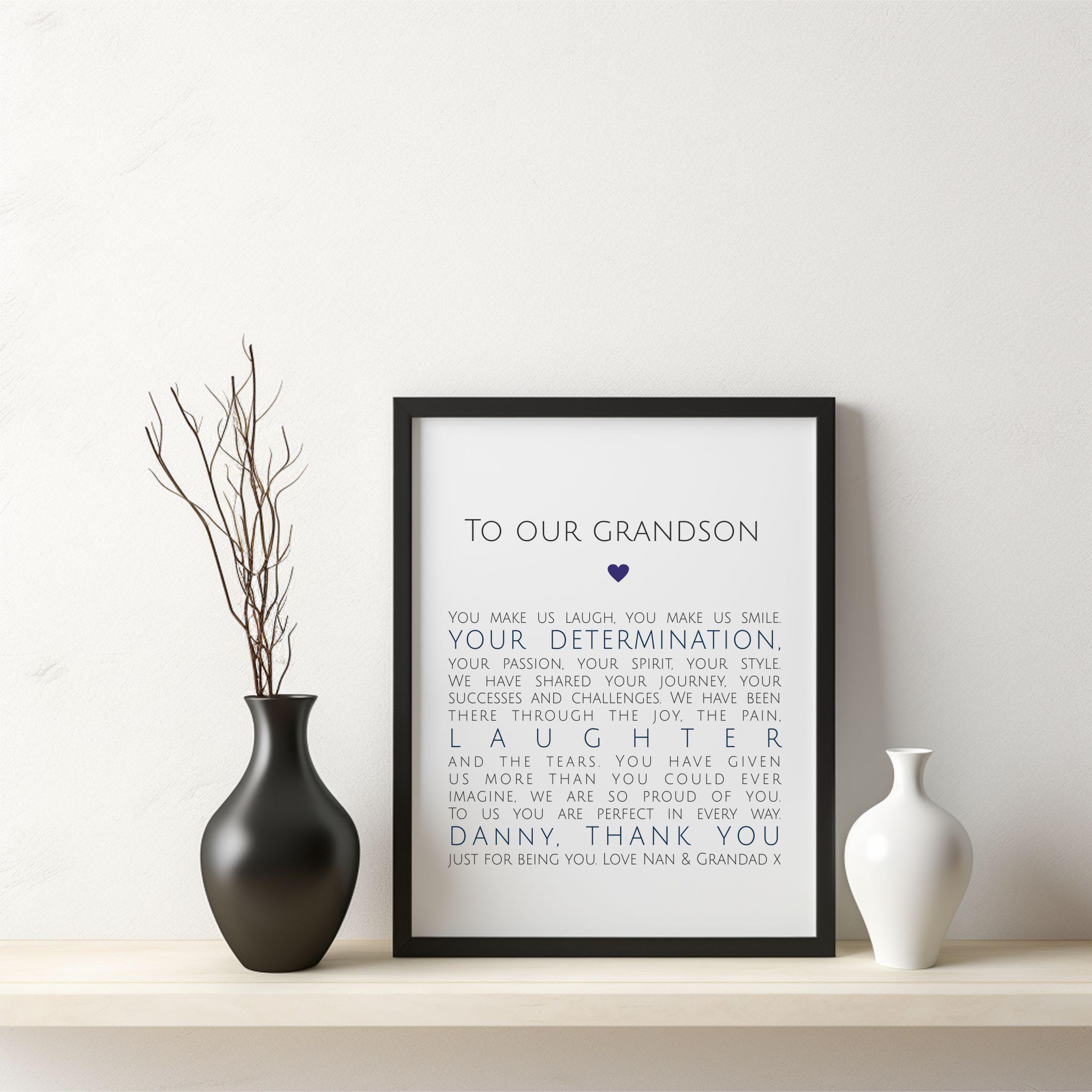 Grandson Poem Print Gift for Grandson Grandson Card Framed Grandson ...