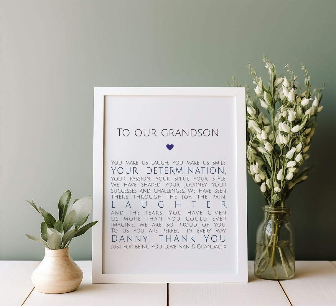 Grandson Poem Print Gift for Grandson Grandson Card Framed Grandson ...