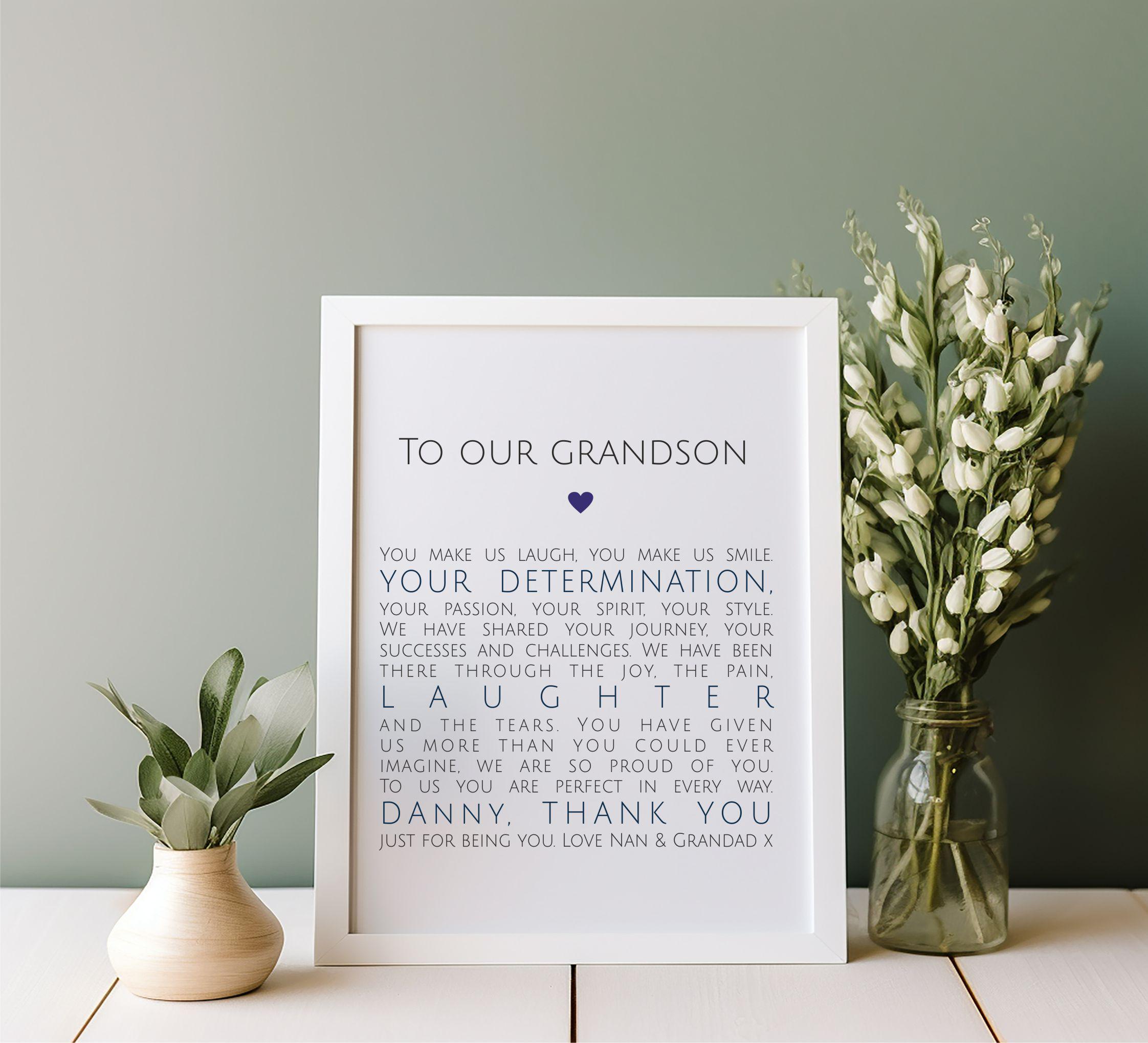 Grandson Poem Print | Gift for Grandson | Grandson Card | Framed ...