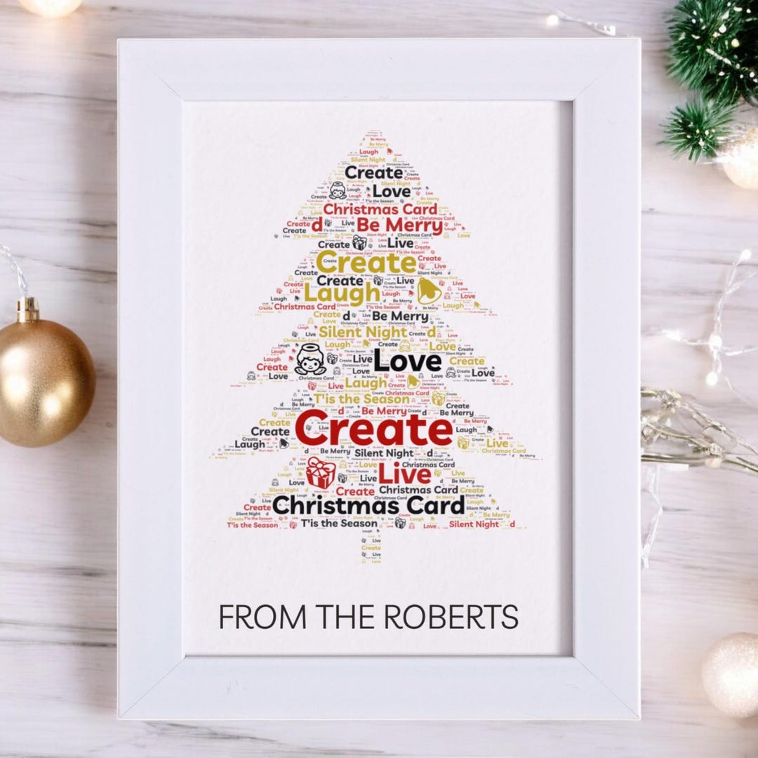 Christmas Tree Personalised Wordart Christmas Card | Personalised Family Card | Custom Friend ...