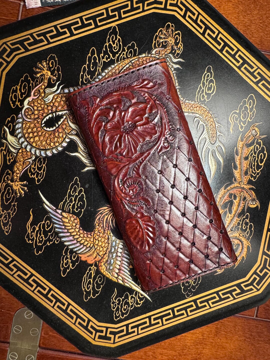 Hand-tooled Leather Roper Wallet - Etsy