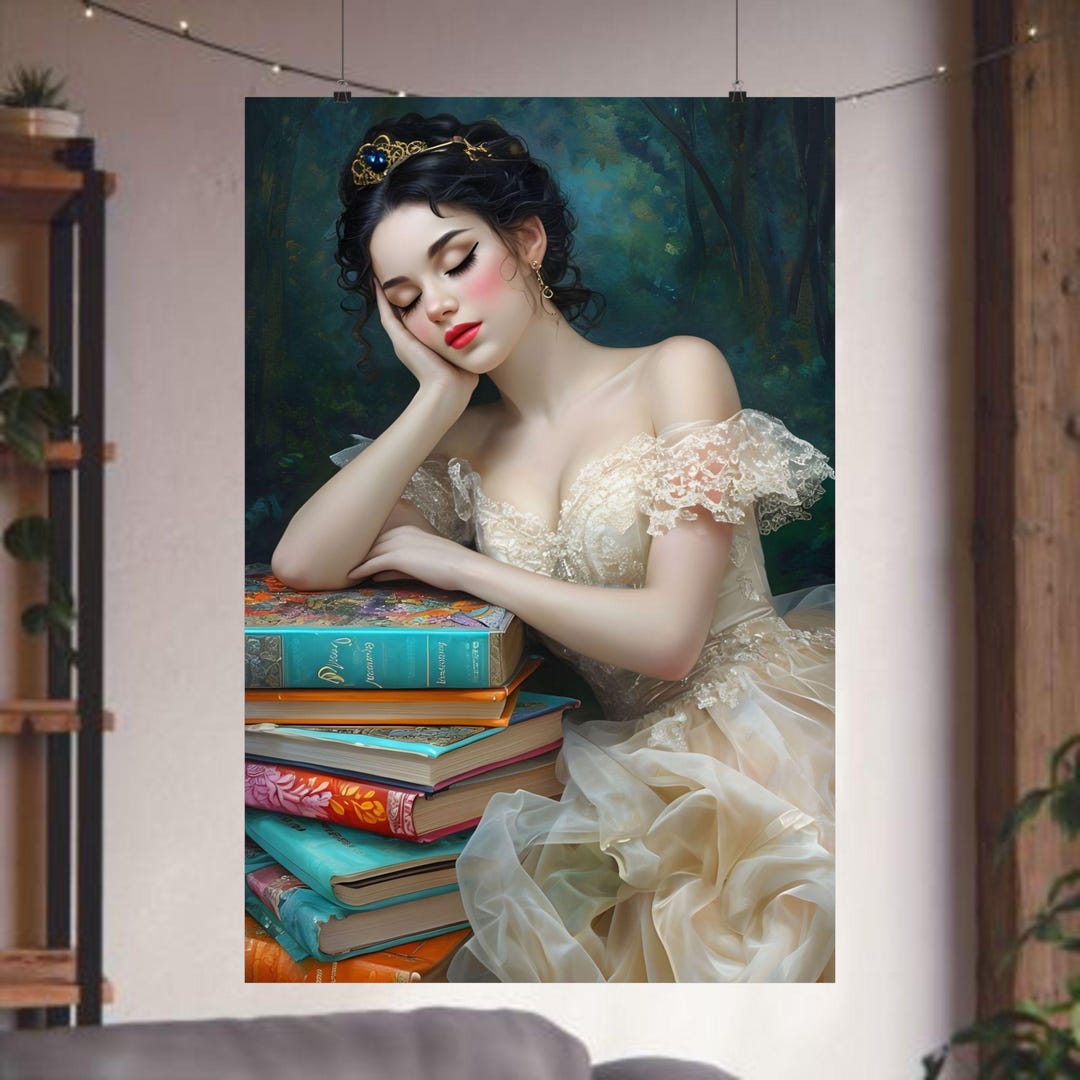 Vertical Posters, Quirky Regency Woman Sleeping Against Books ...