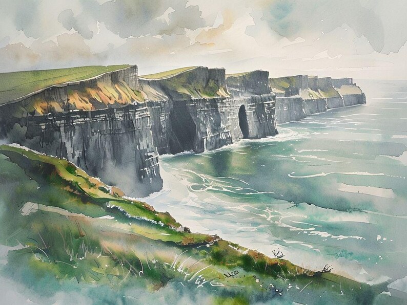Cliffs of Moher Watercolor Print - Digital Download - Etsy