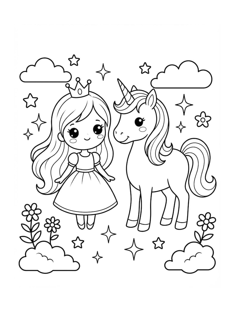 Princess, Unicorn, Fairy & Mermaid Coloring Pages for Kids - Etsy