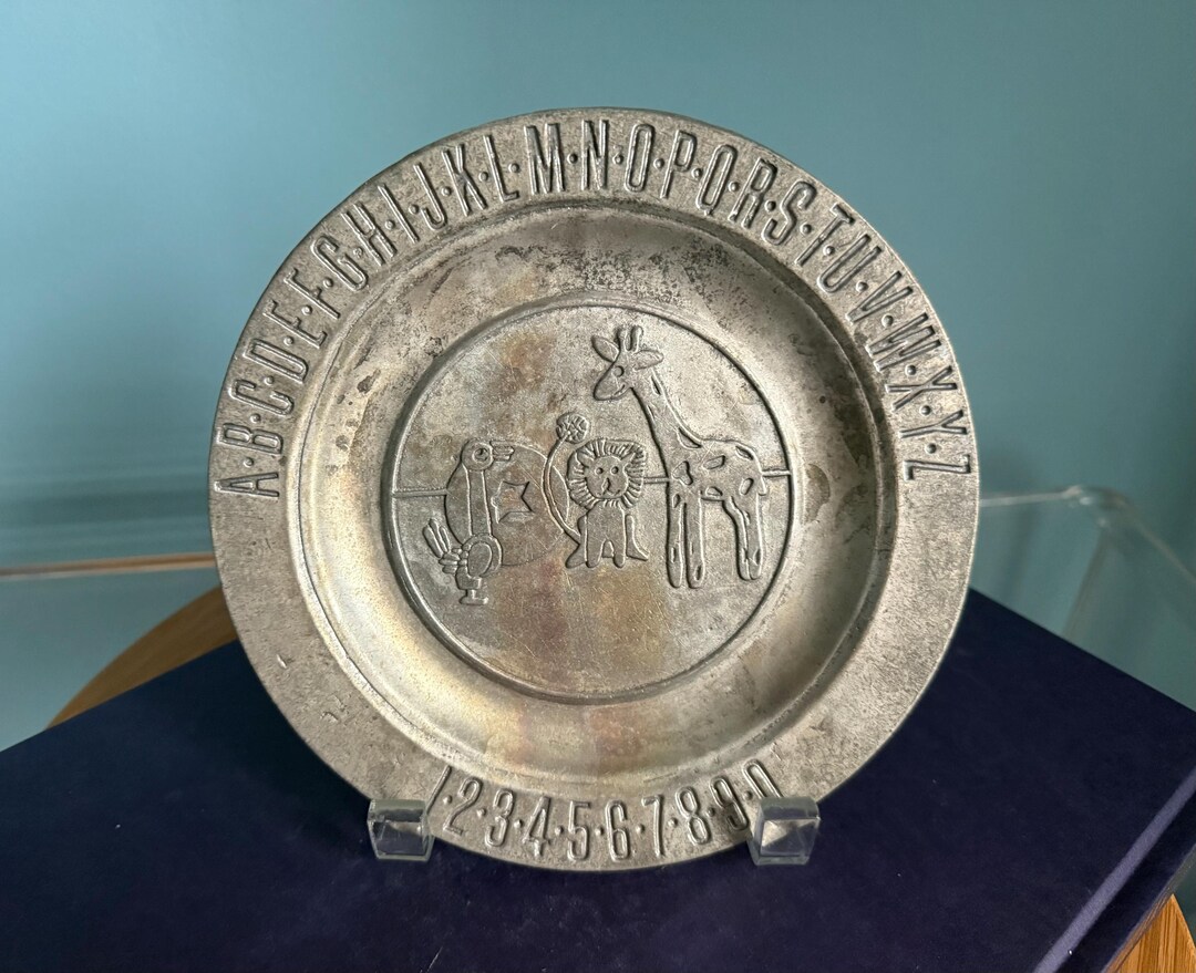 Vintage Pewter Alphabet Plate With Animal Motif - Etsy