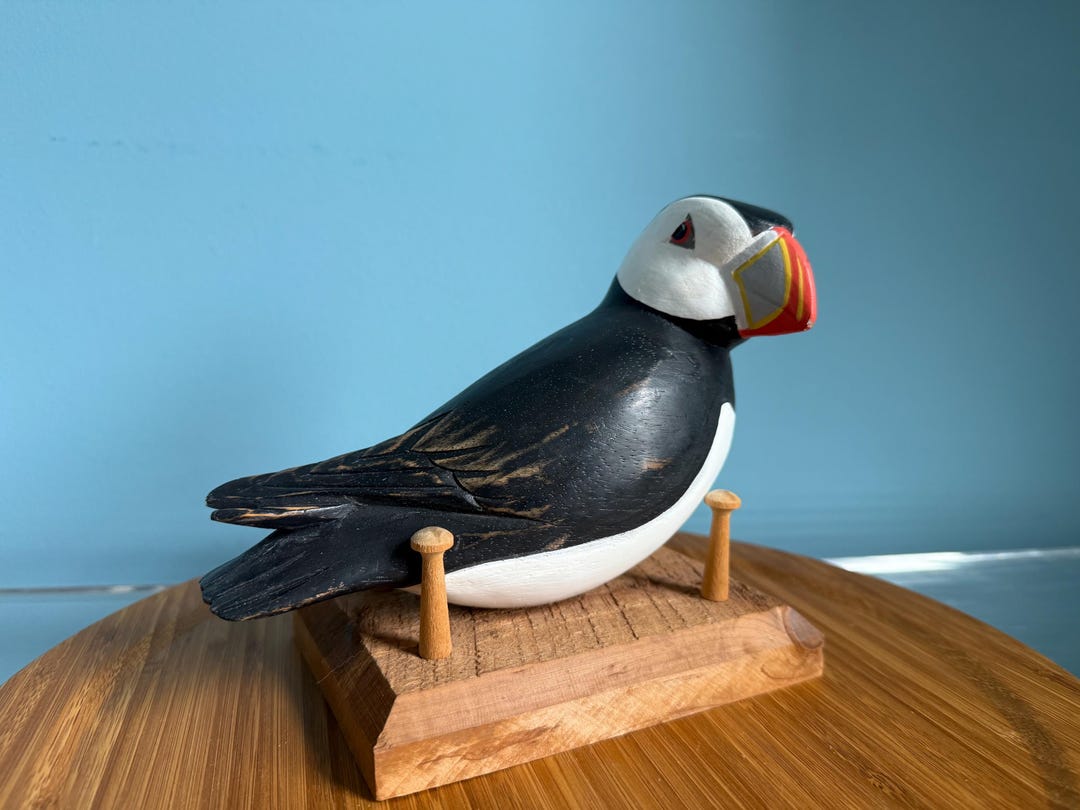 Hand Carved Puffin Decoy – Wooden Puffin Sculpture – Nautical Coastal ...