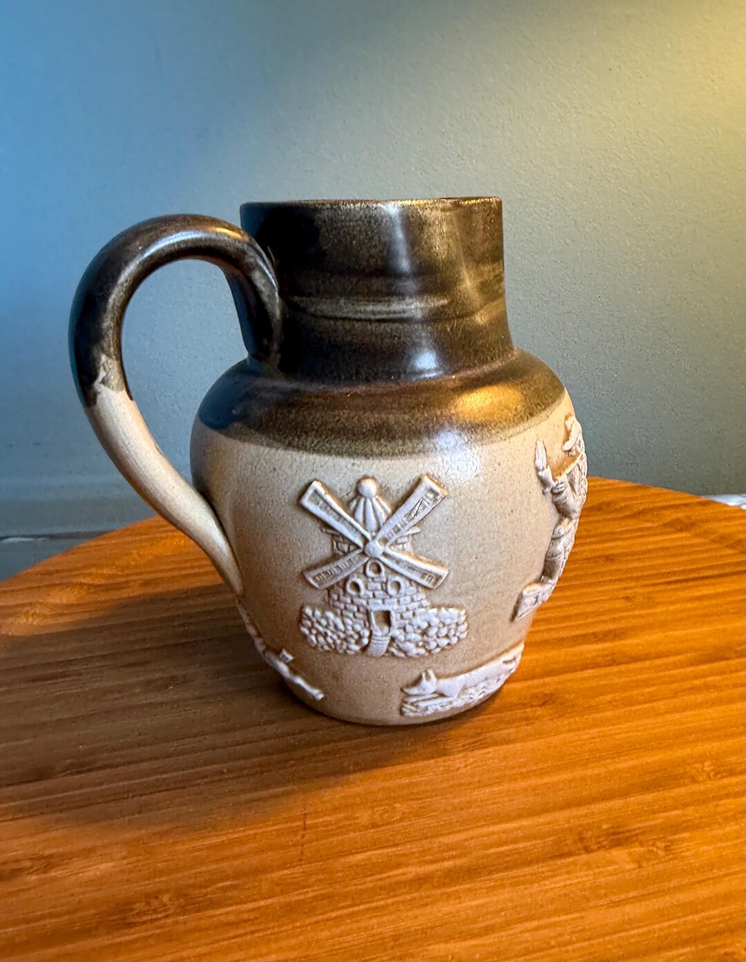 Vintage Bourne Denby Pitcher: Two-tone Stoneware Windmill Relief - Etsy