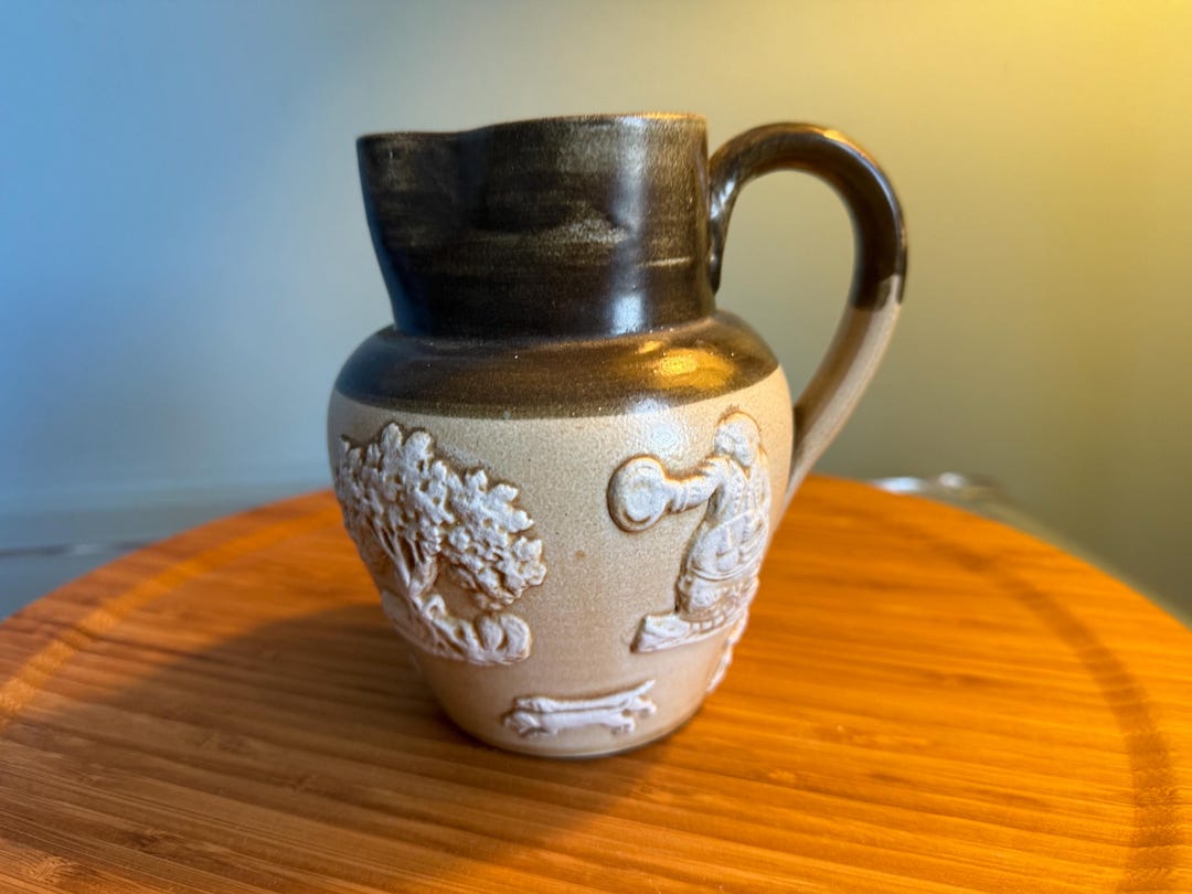 Vintage Bourne Denby Pitcher: Two-tone Stoneware Windmill Relief - Etsy