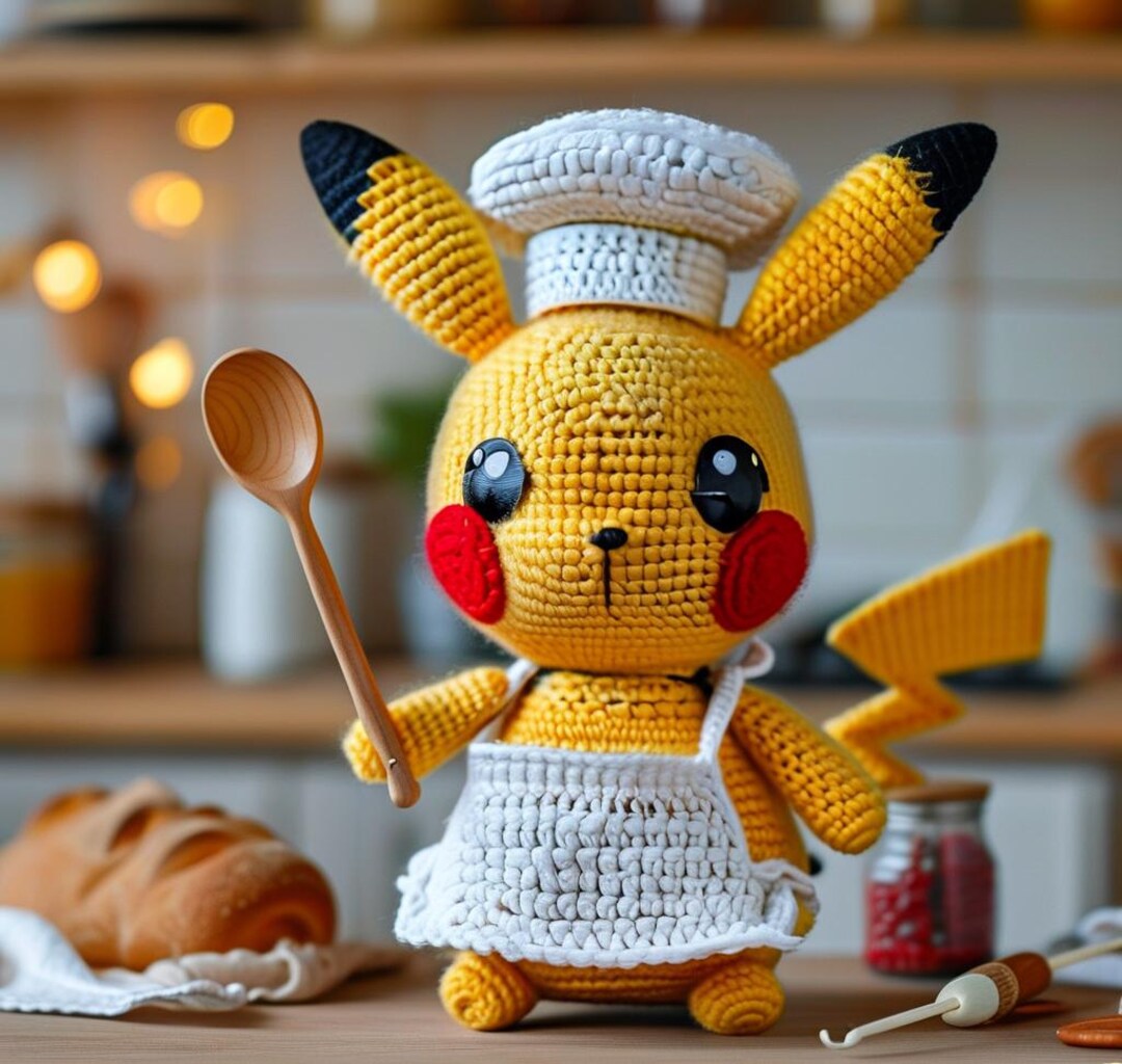 Chef Pikachu, Amigurumi, Doll - Etsy