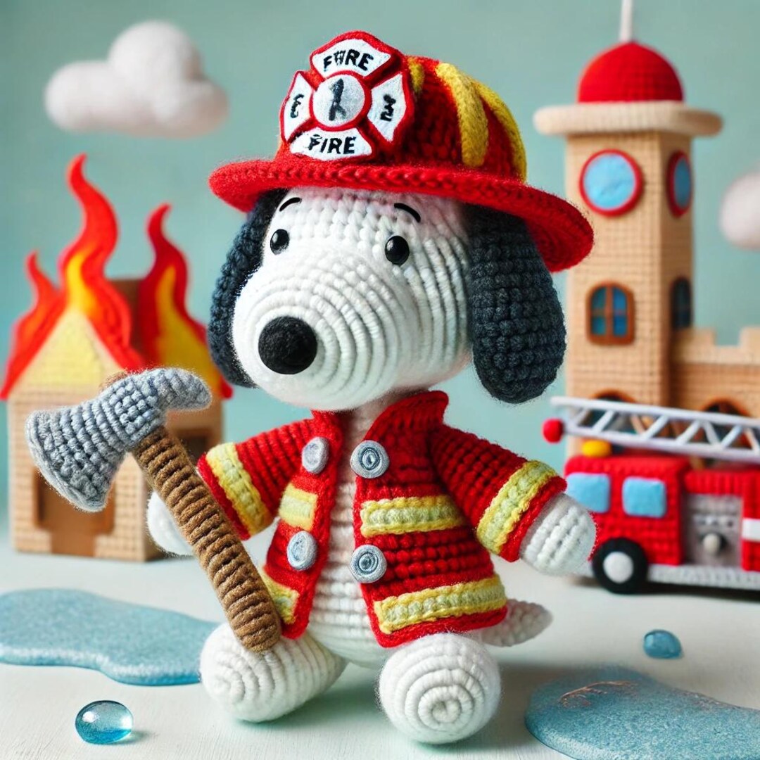 Firefighter Snoopy, Amigurumi, Doll - Etsy