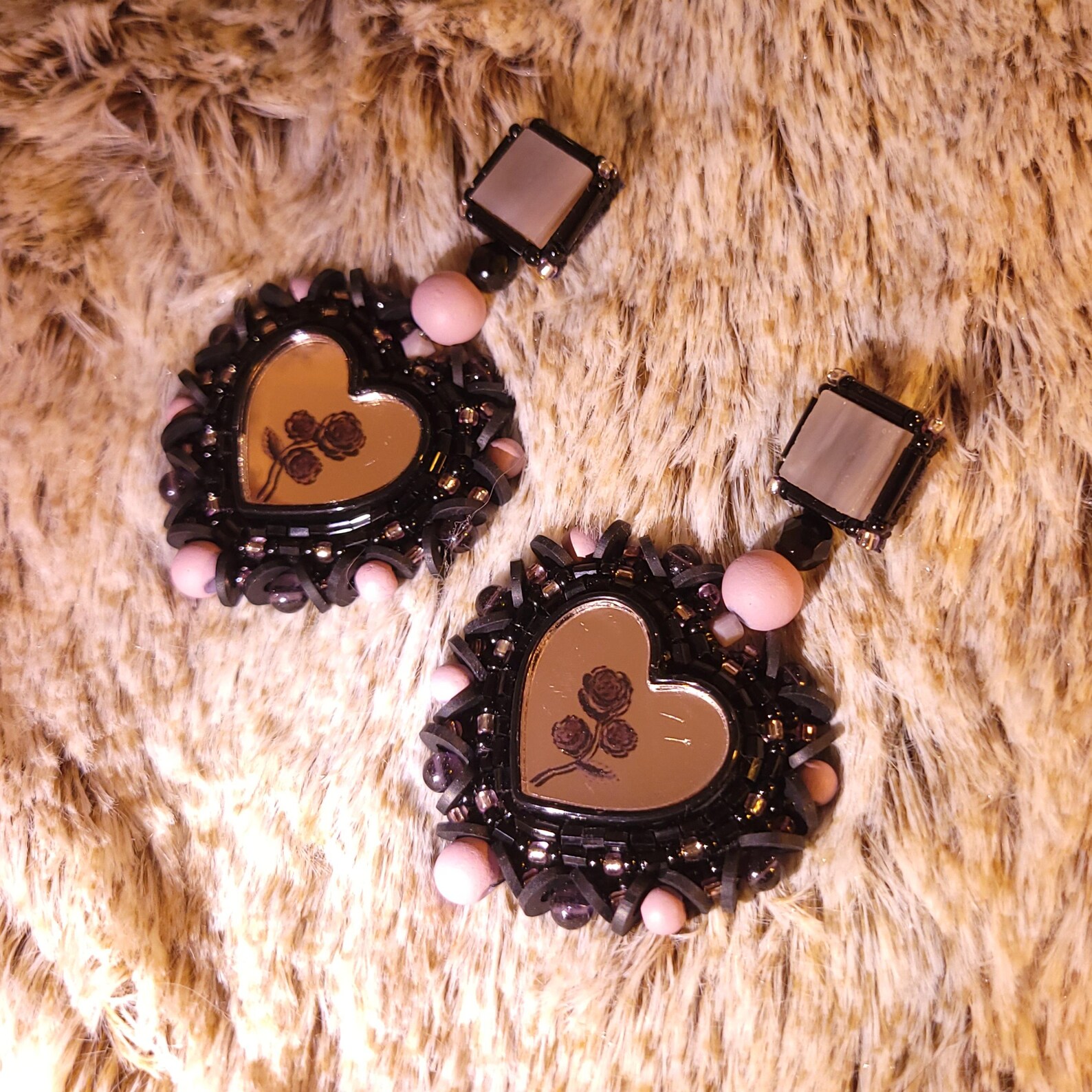 Upcycled, Lightly Scuffed, Pink and Lavender Beaded Heart Shaped Mirror ...